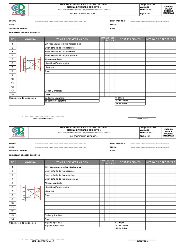 Check List de Andamios | PDF | Ingeniería mecánica | Bienes manufacturados