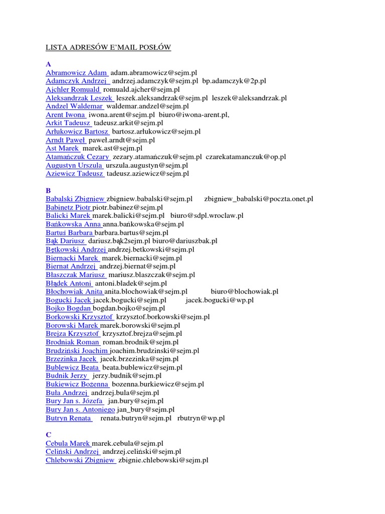 Adresy Email Lista Poslow | PDF