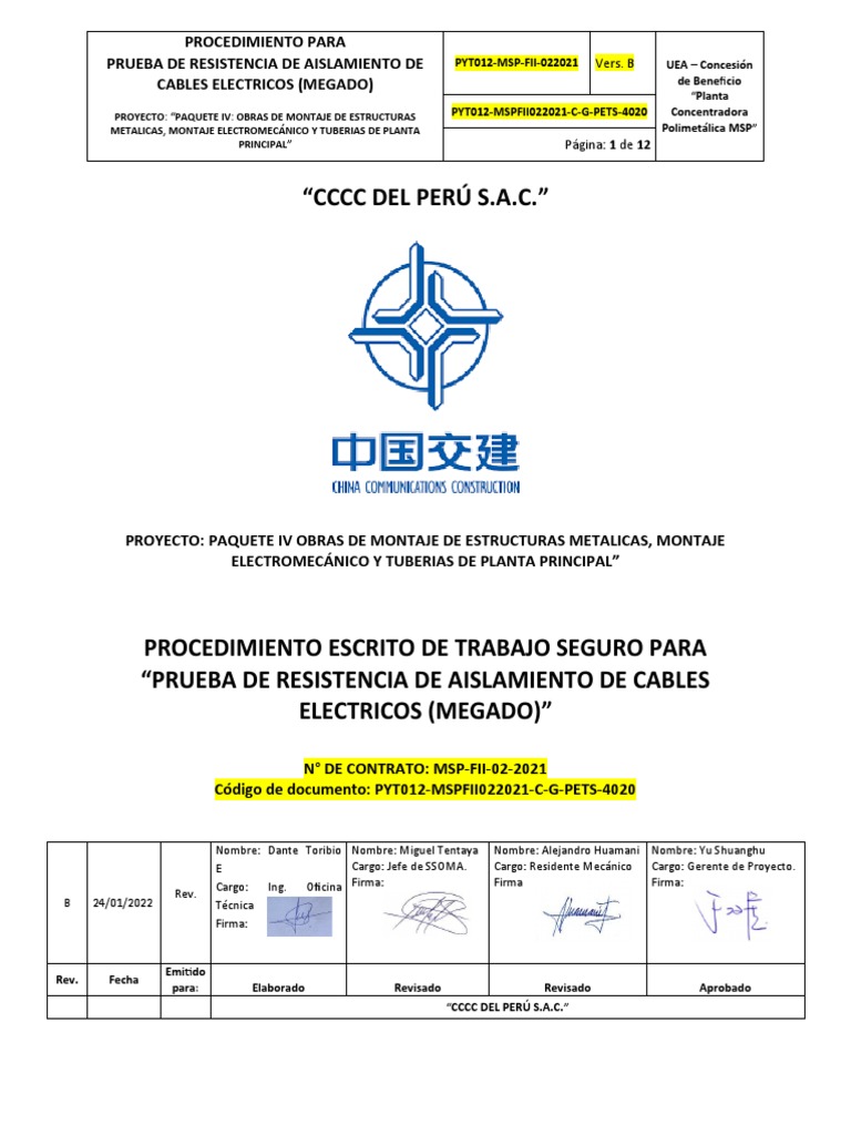 Procedimiento de Megado de Cables Eléctricos | PDF | Resistencia ...