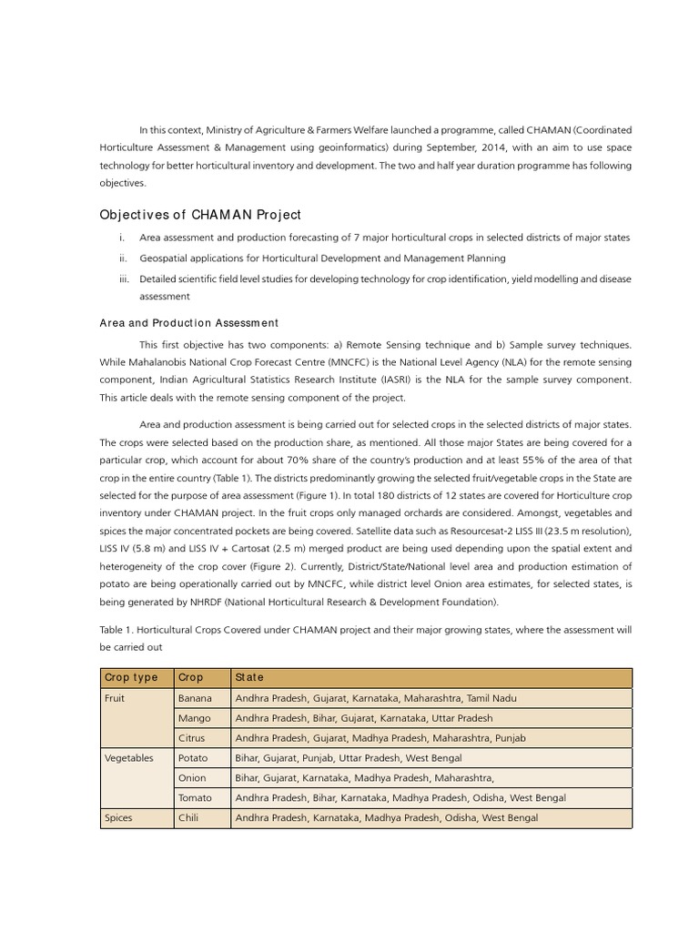 Objectives of CHAMAN Project: Area and Production Assessment | PDF ...