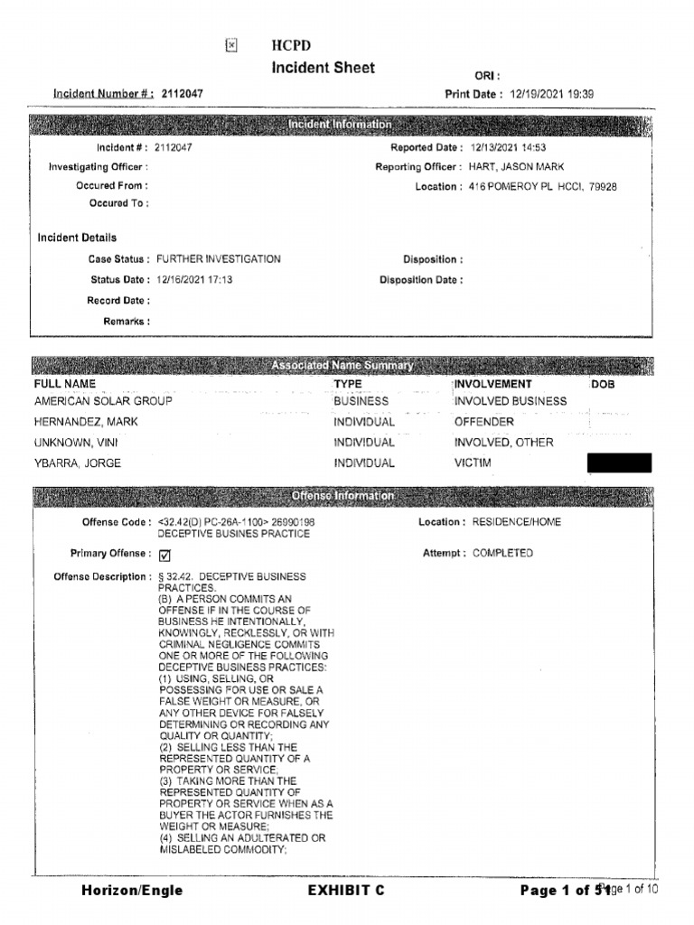 Redacted Horizon City Police Report | PDF | Complaint | Intellectual Works