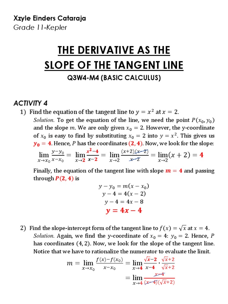 The Derivative As The Slope of The Tangent Line: Grade 11-Kepler | PDF ...