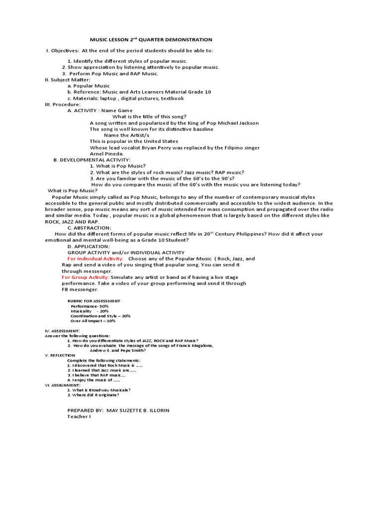 Popular Music Lesson Plan | PDF | Popular Music | Pop Music