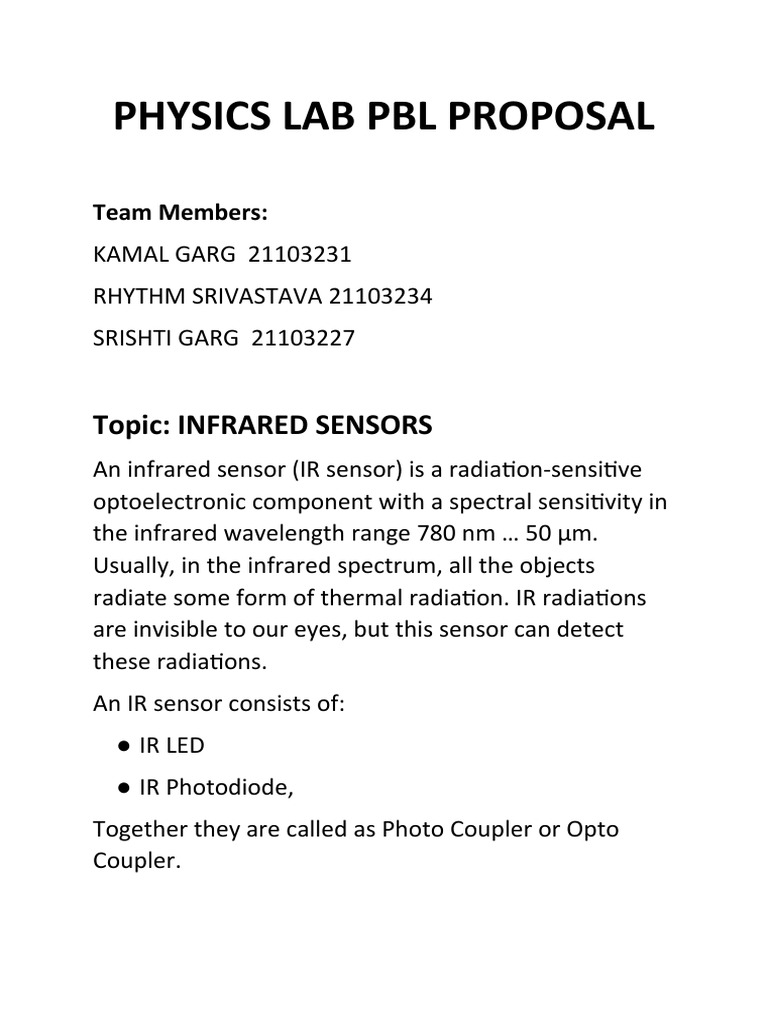 Physics Lab PBL Proposal: Topic: Infrared Sensors | PDF