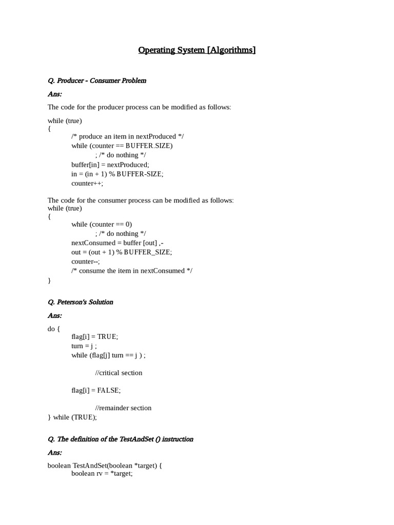 Operating System (Algorithms) : Q. Producer - Consumer Problem Ans ...