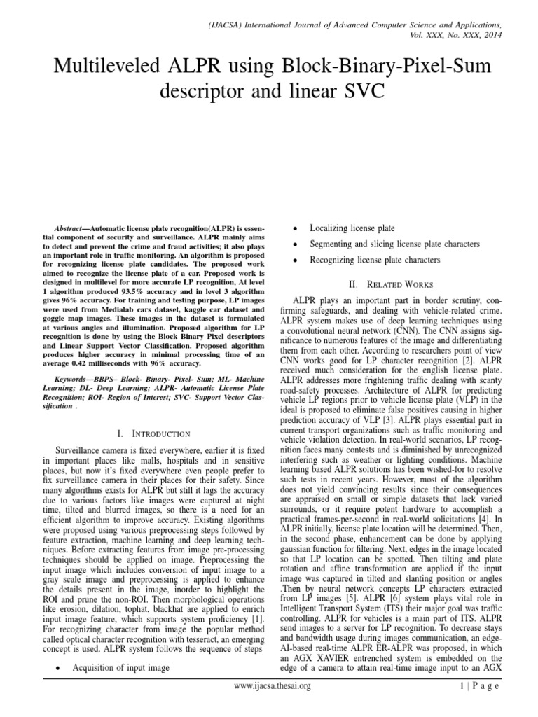 Multileveled ALPR Using Block Binary Pixel Sum - 2 | PDF | Statistical Classification | Computing