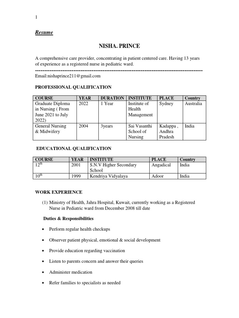 Nisha Resume | PDF | Nursing | Health Care