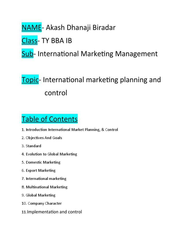 International Marketing Planning Overview | PDF | Marketing | Goal