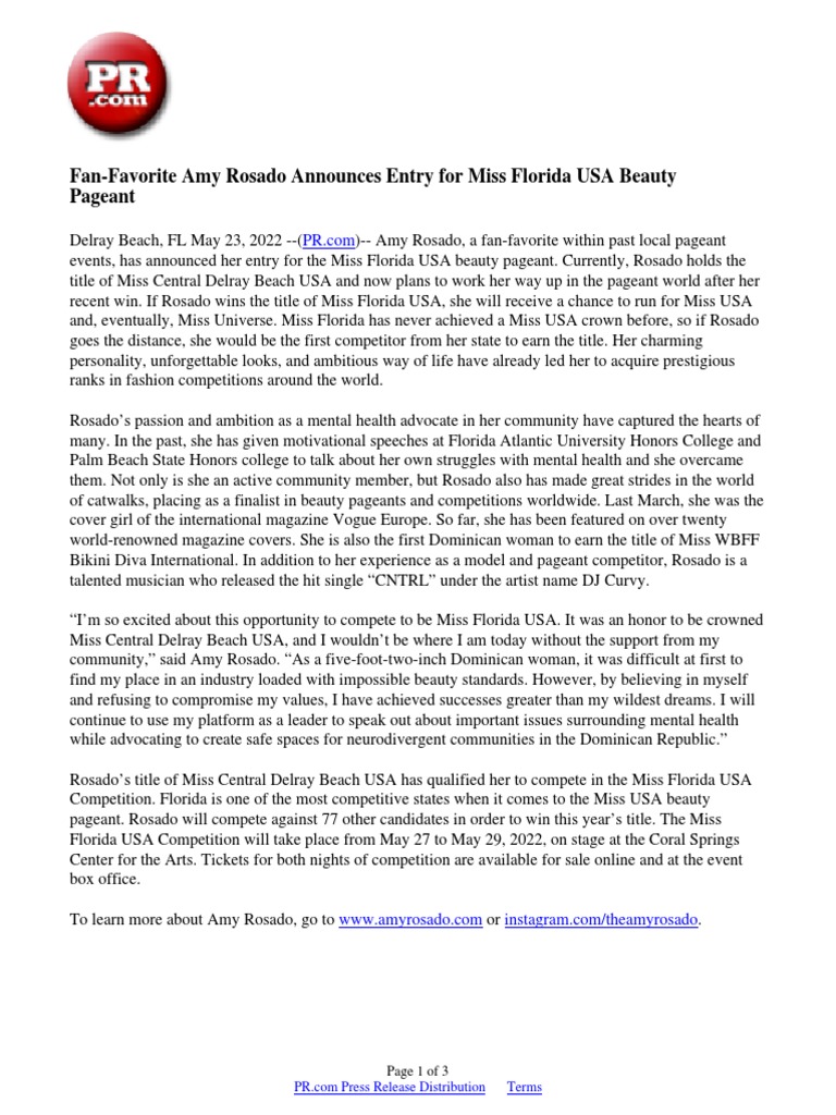 Amy Rosado Enters Miss Florida USA | PDF | Entertainment