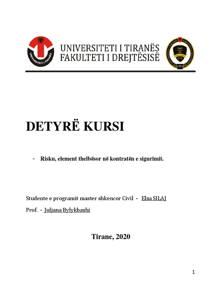Detyre Kursi Kontrata e Sigurimit 1 | PDF