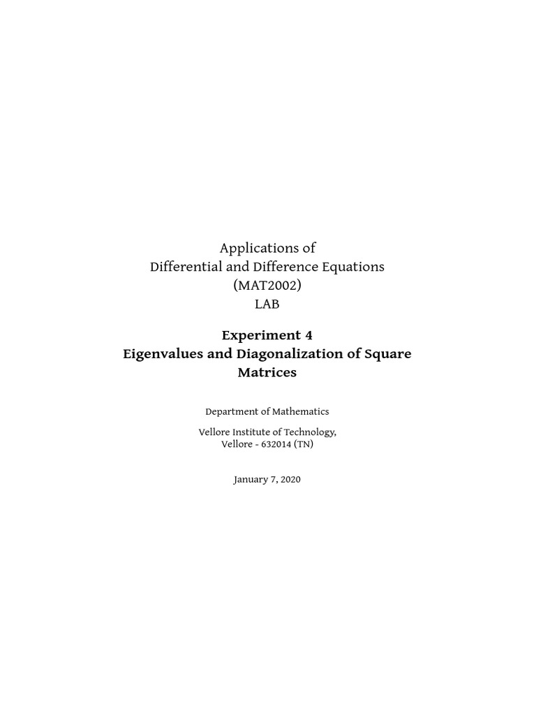 Experiment 4 Eigenvalues and Diagonalization | PDF | Eigenvalues And Eigenvectors | Matrix ...