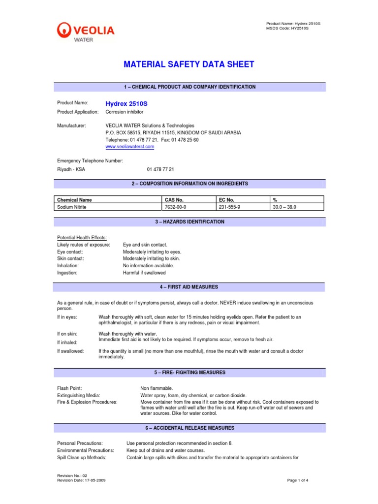 Hydrex 2510S corrosion inhibitor MSDS | PDF | Materials | Occupational ...