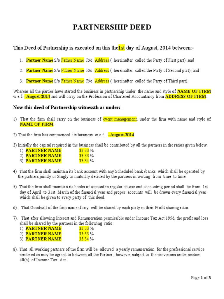 Partnership Deed Format | PDF | Partnership | Arbitration
