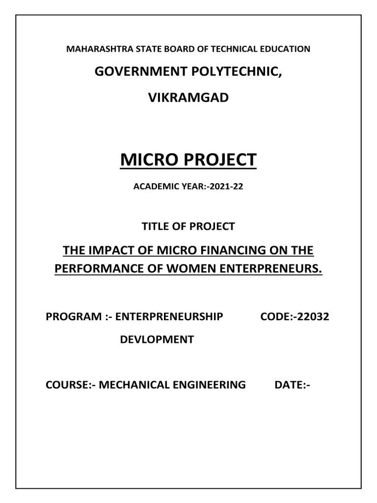 Micro Project: Government Polytechnic, Vikramgad | PDF | Microfinance | Entrepreneurship