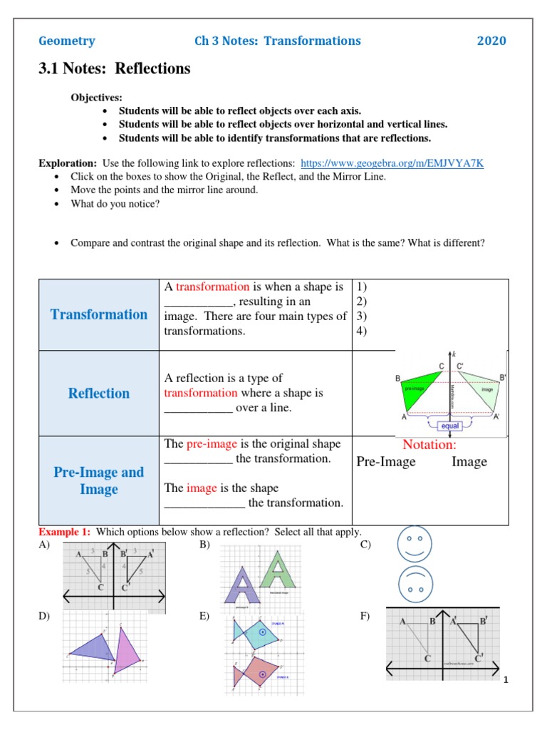 3.1 Notes: Reflections | PDF | Shape | Cartesian Coordinate System