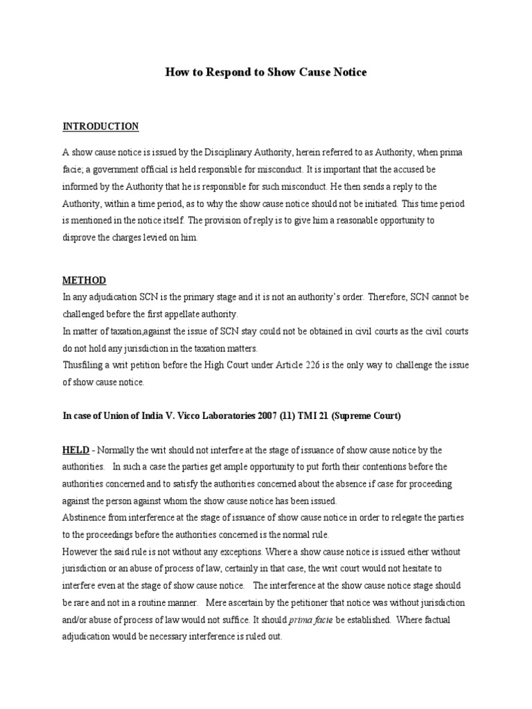 How To Respond To Show Cause Notice | PDF | Jurisdiction | Judiciaries