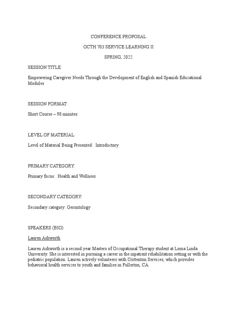 Conference Proposal Template | PDF | Caregiver | Occupational Burnout