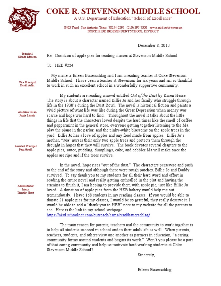 Out of The Dust Apple Pie Donation Letter | PDF | Wellness