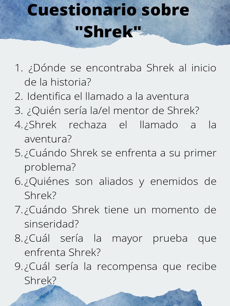 Cuestionario Sobre Shrek | PDF