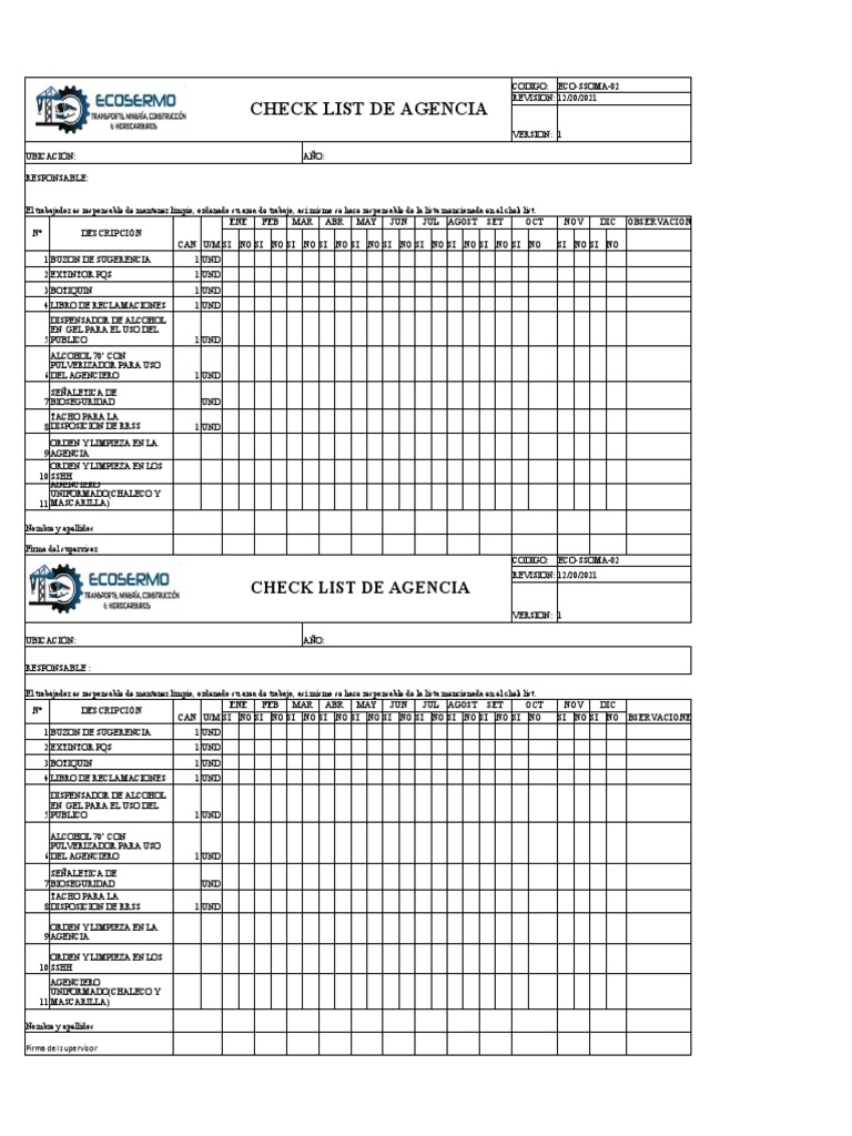 Check List de Agencia | PDF