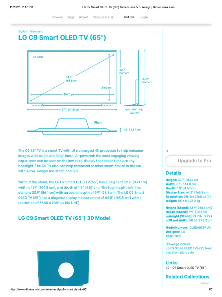 LG C9 Smart OLED TV (65") Dimensions & Drawings | PDF | Television | Oled