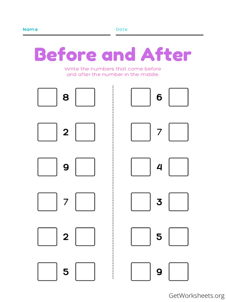 Before and After Worksheet Missing Number Worksheets | PDF