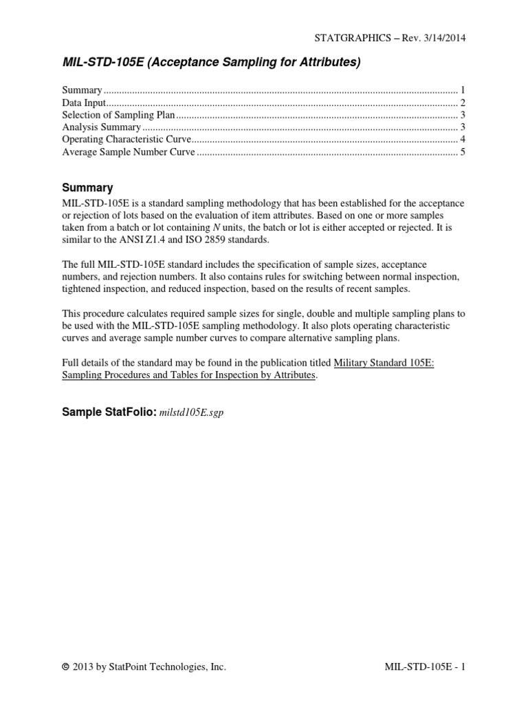 Mil Std 105e Acceptance Sampling For Attributes Pdf Sampling