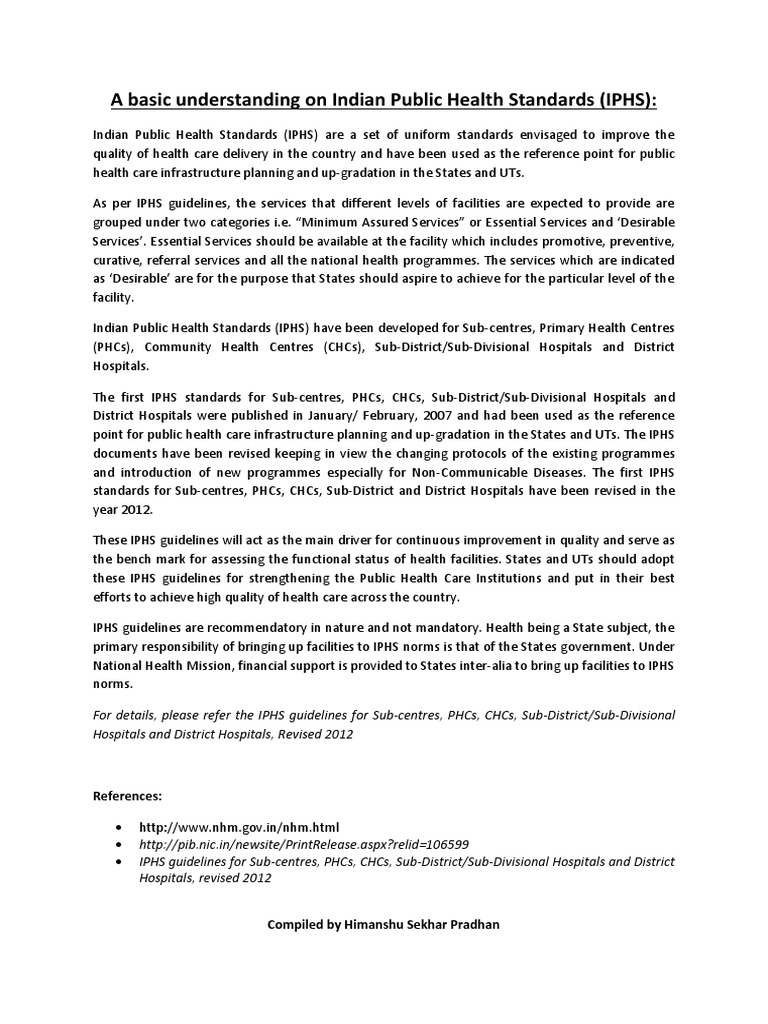 A Basic Understaning On Indian Public Health Standards (IPHS) (2) - .1 ...