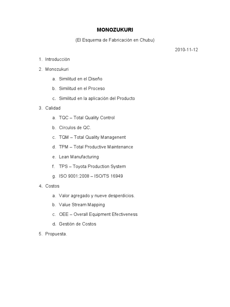 Monozukuri 1 | PDF | Lean Manufacturing | Calidad (comercial)