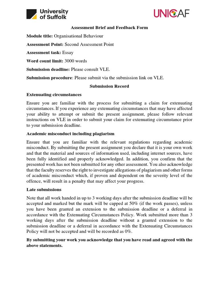 Assessment Brief and Feedback Form - UPLMBAM17 - AP2 | PDF | Essays ...