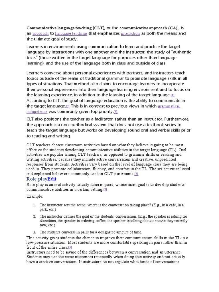 Communicative Language Teaching (CLT), or The Communicative Approach ...
