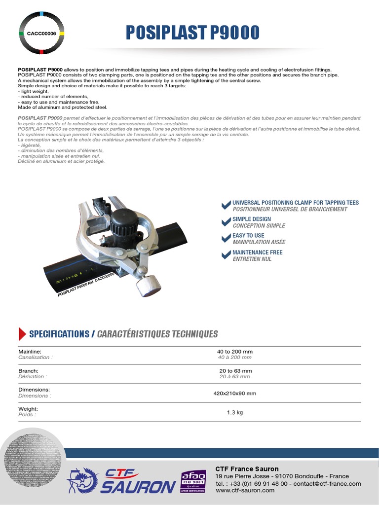Fiche SPECIFICATIONS Posiplast p9000 | PDF