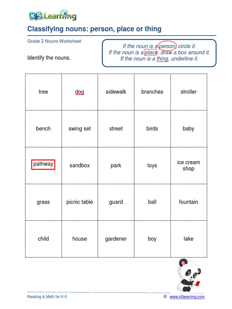 Classifying Nouns - Person, Place or Thing Worksheet | PDF