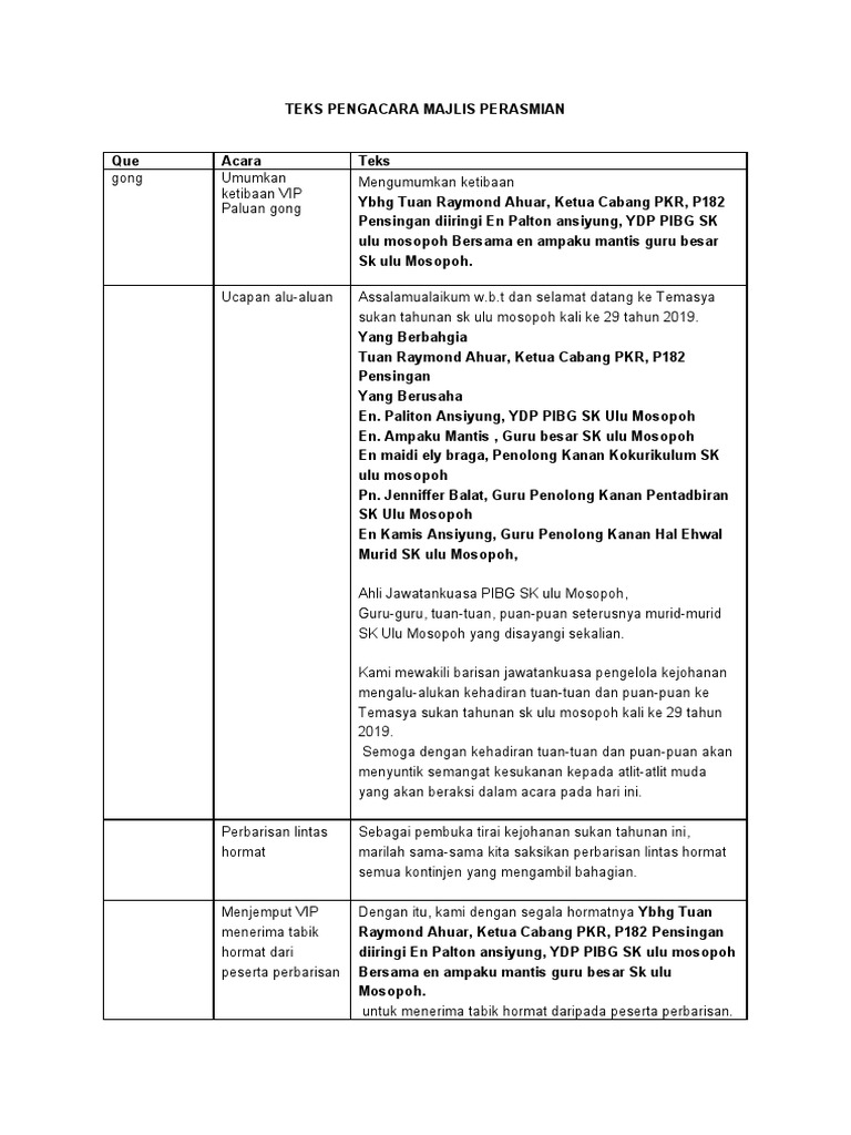Teks Pengacara Majlis Perasmian | PDF