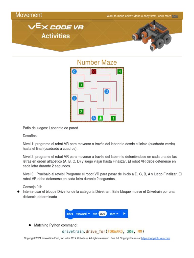 07 Number Maze - VEXcode VR | PDF