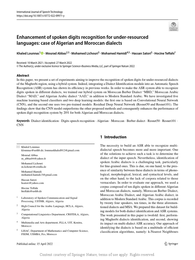 Enhancement of Spoken Digits Recognition For Under | PDF | Speech ...