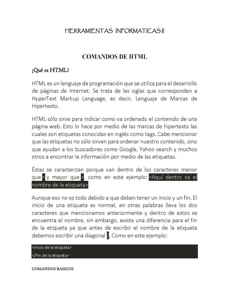 Comandos de HTML | PDF | HTML | Lenguaje de marcado