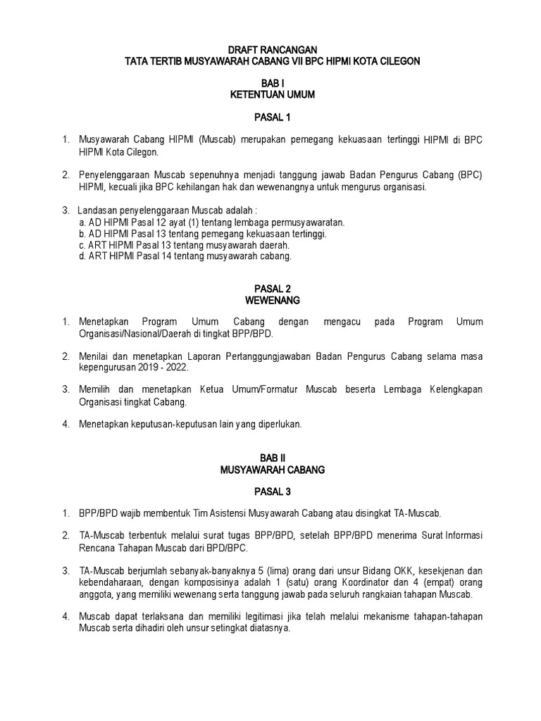 Draft Tatib Muscab Hipmi-2 | PDF