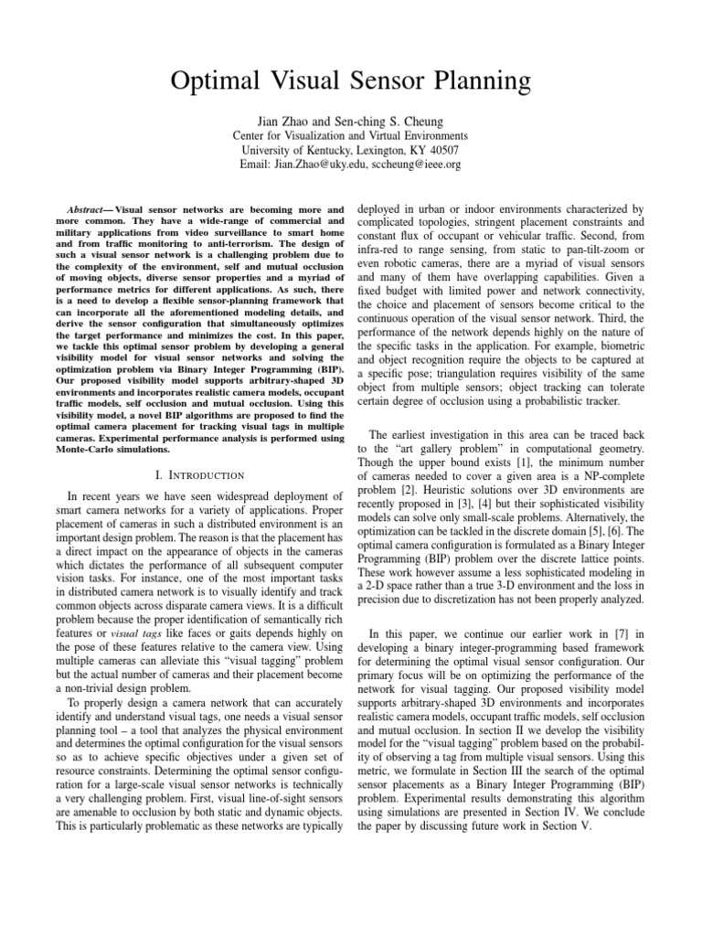 Optimal Visual Sensor Planning: Jian Zhao and Sen-Ching S. Cheung | PDF ...