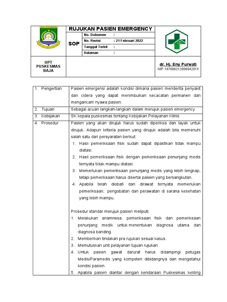 SOP. RUJUKAN PASIEN EMERGENCY Revisi Feb.2022 | PDF