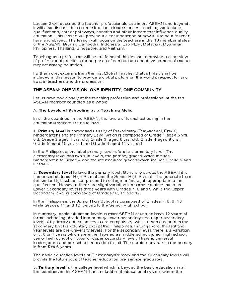 An Overview of Teaching as a Profession in ASEAN Countries: Educational ...
