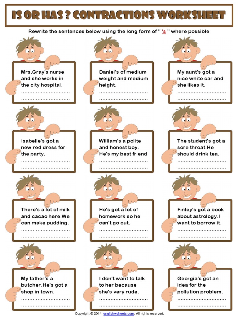 Is or Has Contraction Grammar Exercises Esl Worksheet | PDF