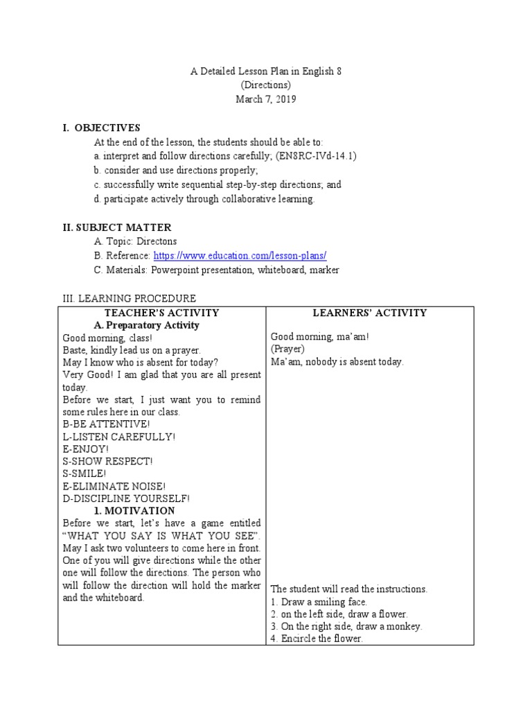 A Detailed Lesson Plan in English 8 | PDF | Lesson Plan