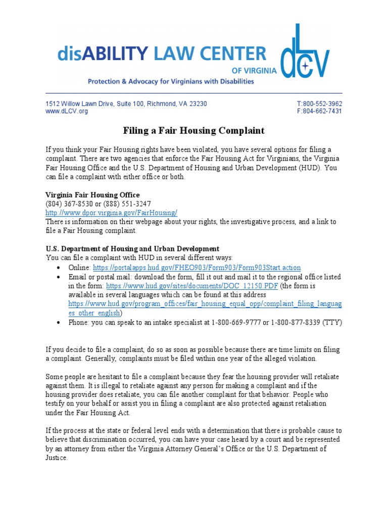 Filing A Fair Housing Complaint Fact Sheet | PDF | Lawyer | Lawsuit