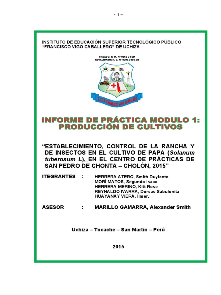Informe de Practica Modular 1-SMITH HERRERA - Cultivo de Papa | PDF | Patata | Suelo