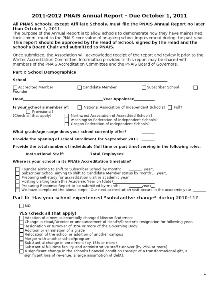 2011-2012 PNAIS Annual Report - Due October 1, 2011 | PDF ...
