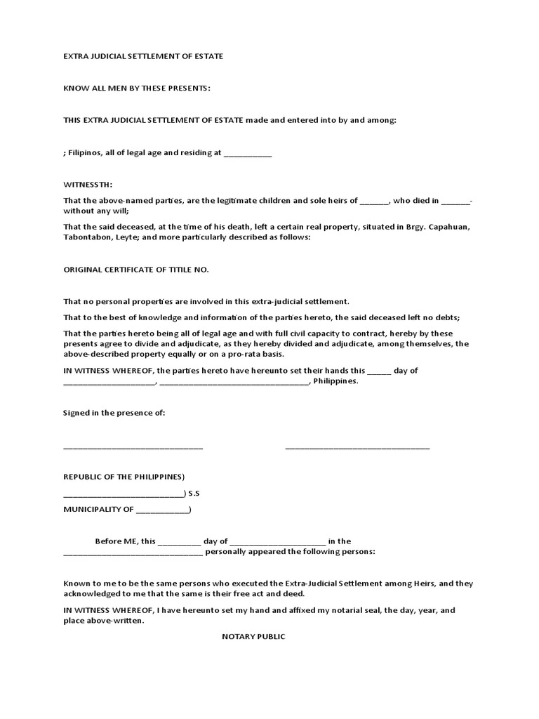 Extra Judicial Settlement of Estate | PDF