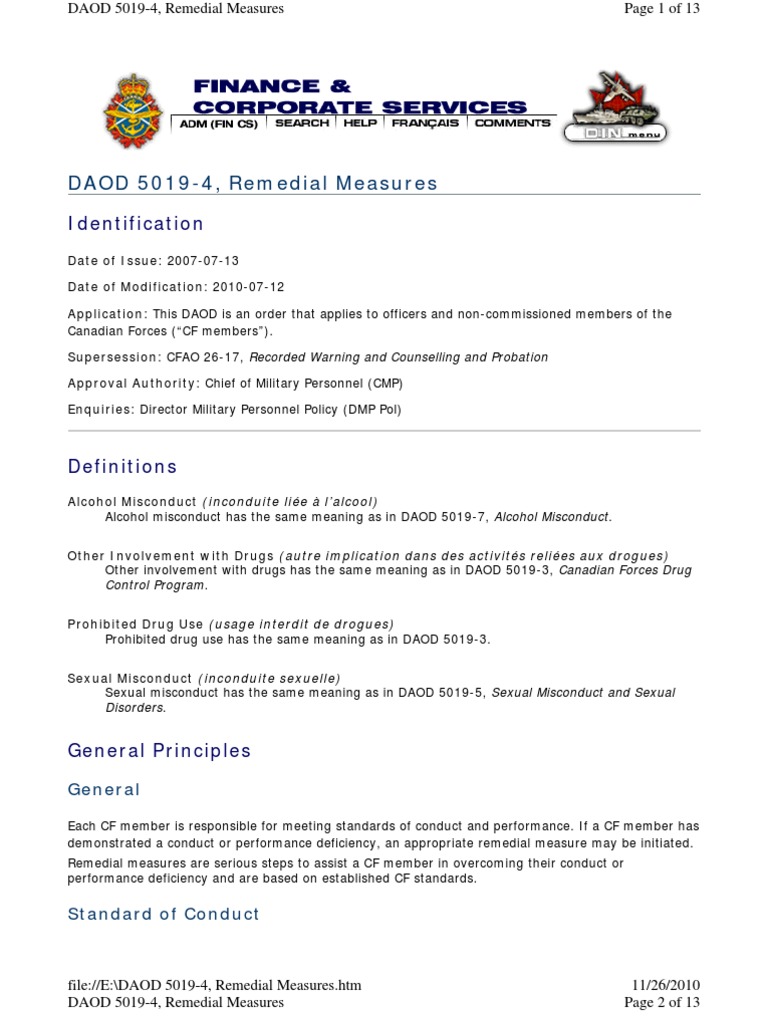 DAOD 5019-4, Remedial Measures | PDF | Sergeant | Social Institutions