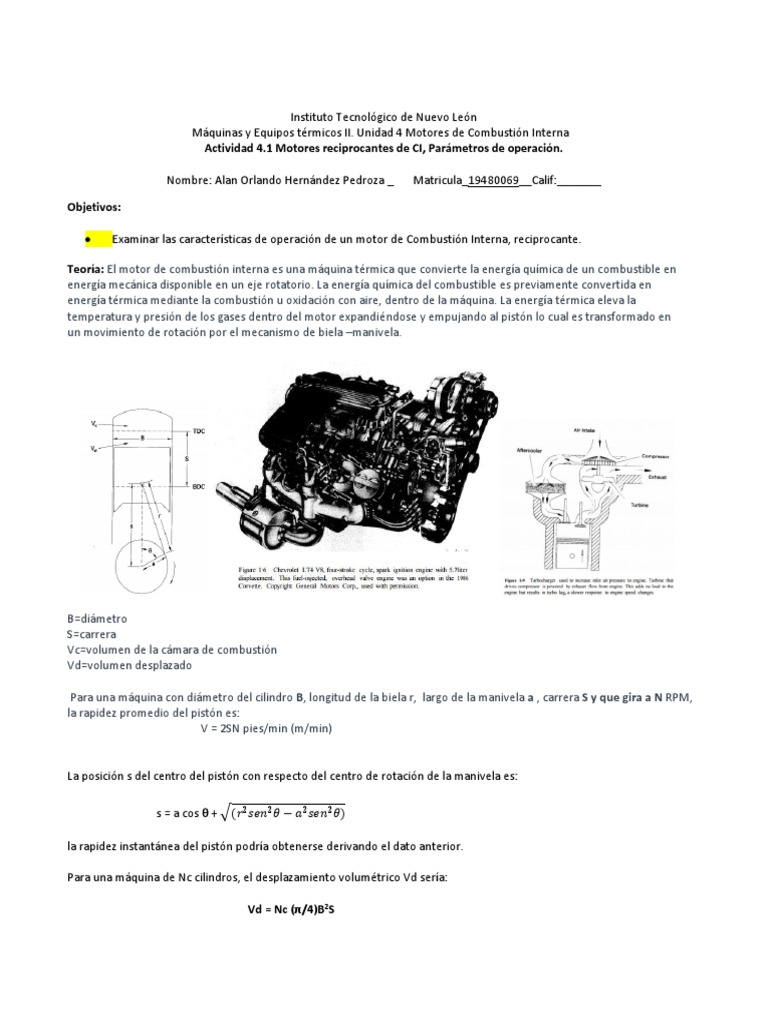 Act 4.1 Motores Reciprocantes de CI, Parámetros de Operación. | PDF ...