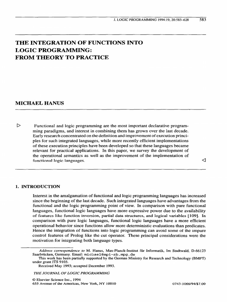 The Integration of Functions Into Logic Programming From Theory To ...